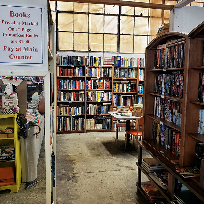 Literary labyrinth where $1 can buy you worlds unknown. These shelves don't just hold books&mdash;they contain universes waiting to be explored.