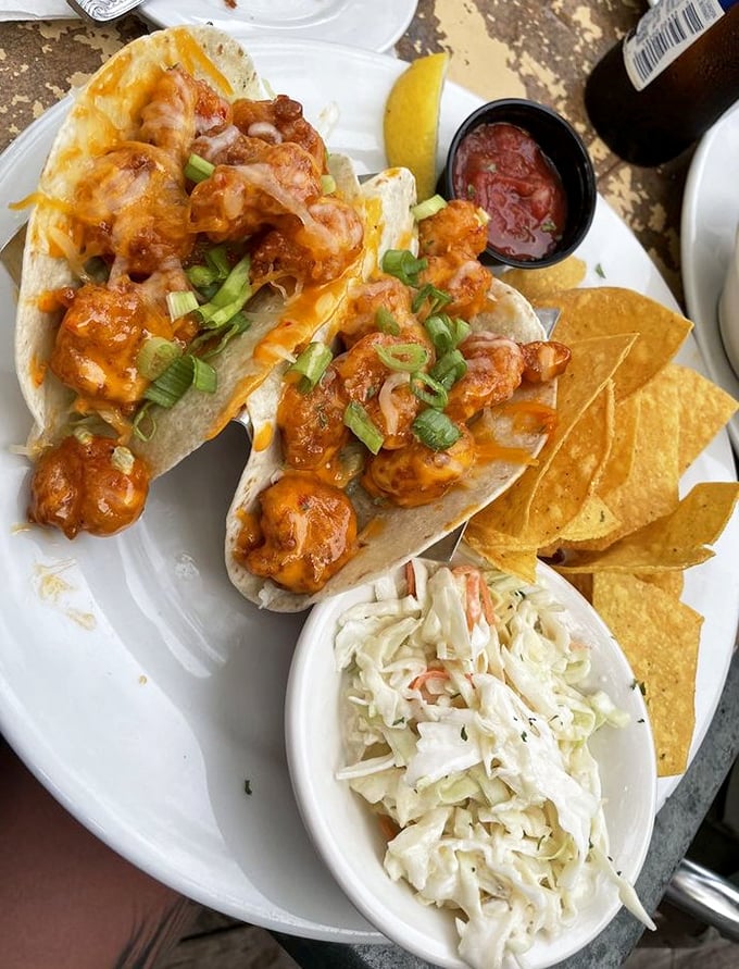 Boom Boom Shrimp tacos that deliver on their explosive name. The sauce-to-shrimp ratio achieves that mathematical perfection scientists are still trying to explain.