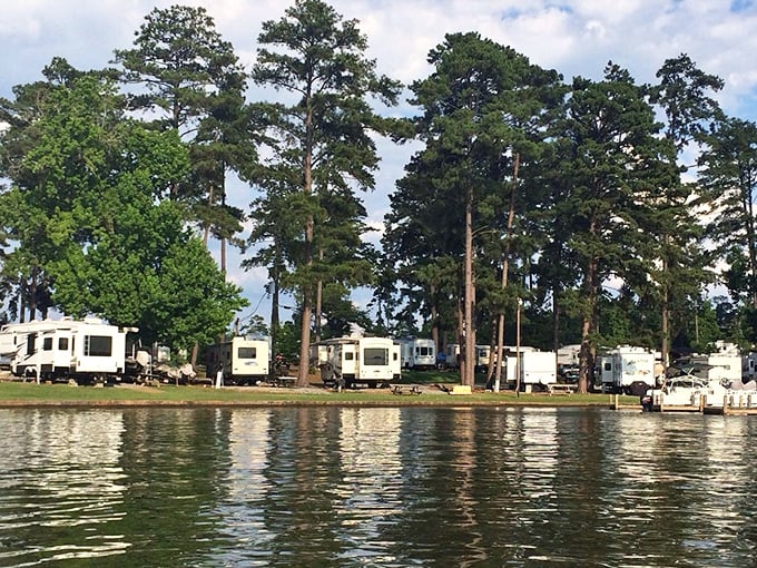 Lake Sinclair's shoreline campgrounds prove that "roughing it" in Georgia can include both tall pines and the comforts of a home-away-from-home on wheels.