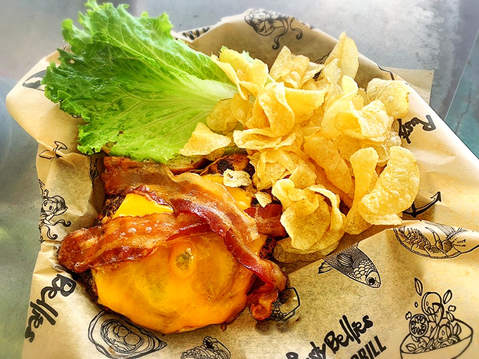 A sandwich that doesn't need seafood to earn its place at the table. That golden cheese crust is performing culinary magic tricks.