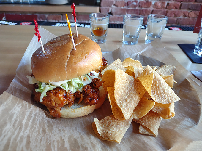 This isn't just a chicken sandwich&mdash;it's a masterclass in texture and flavor. Those house-made chips aren't playing a supporting role; they're co-stars.