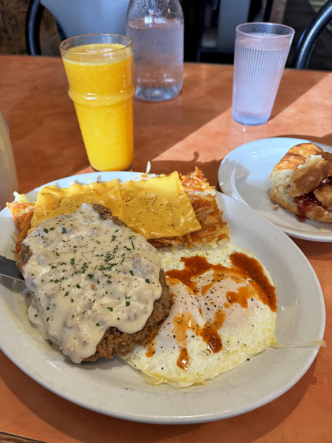 Country-fried steak smothered in gravy with eggs and hash browns&mdash;the breakfast equivalent of a warm hug from your favorite aunt.