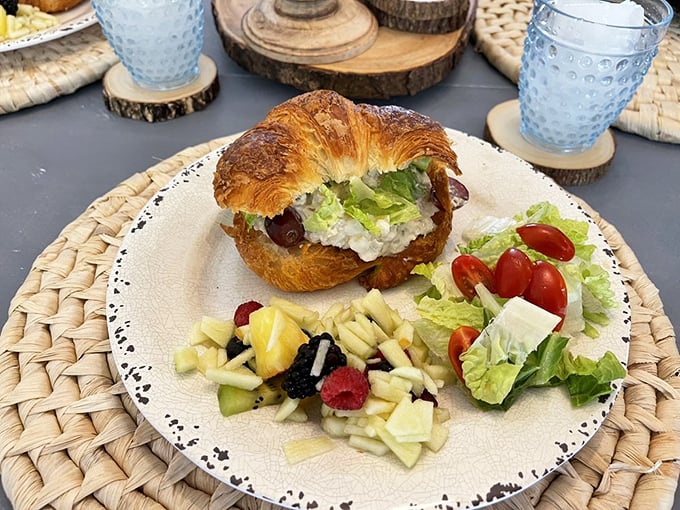 This chicken salad croissant with fresh fruit is what lunch aspires to be when it grows up.
