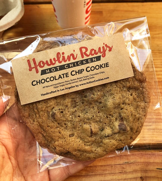 The chocolate chip cookie—a sweet peace offering after the chicken's glorious assault on your senses.