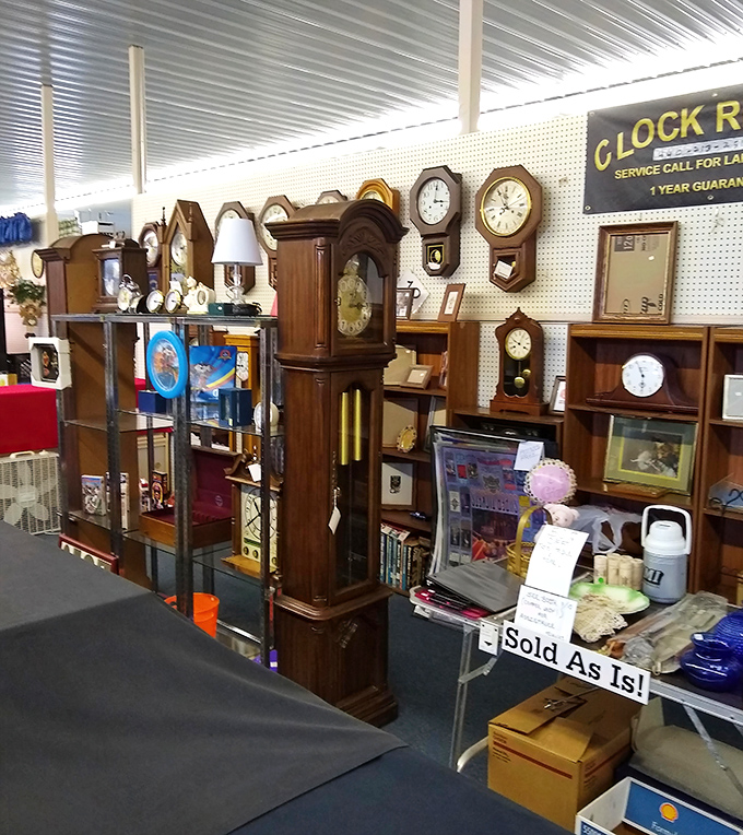 Time literally stands still in this corner of Jamie's, where grandfather clocks and vintage timepieces await their next caretakers.