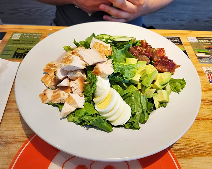 A Cobb salad that respects the classics while still feeling generous. Protein, greens, and satisfaction in perfect harmony.