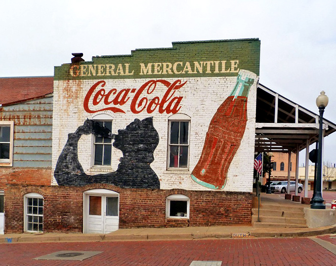This isn't product placement&mdash;it's history. The vintage Coca-Cola mural represents an era when advertisements were hand-painted works of art.