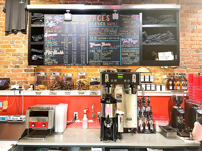 Behind this coffee bar, baristas work their magic, transforming beans into liquid gold&mdash;the perfect companion for that slice of cheesecake you're eyeing.