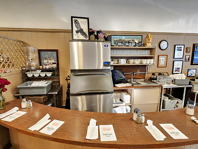 The heart of breakfast operations&mdash;where orders are called, coffee is poured, and pancake magic is orchestrated. 