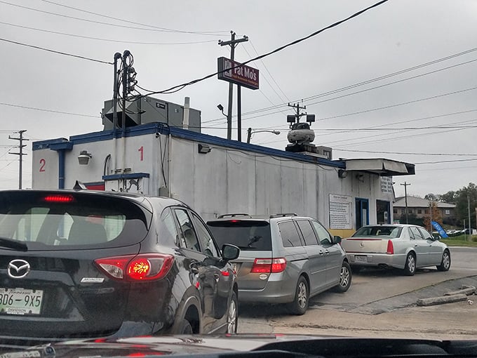 The line of cars tells the real story—when locals are willing to wait, you know you've found the good stuff. Food worth putting the car in park.