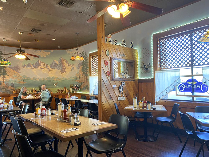 Wall murals and wood paneling transport diners to a simpler time, when breakfast was the most important meal and nobody counted carbs.