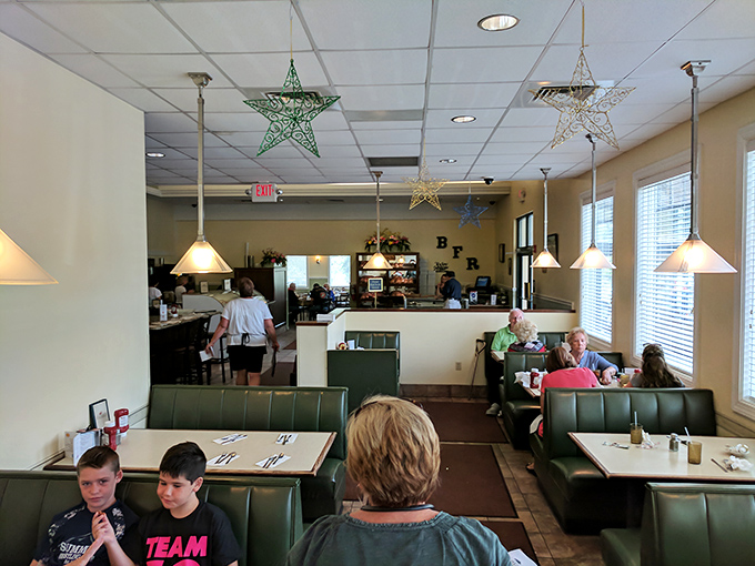 Where locals become regulars and visitors wish they were locals. The dining room hums with the satisfied sounds of people making memories over meatloaf.