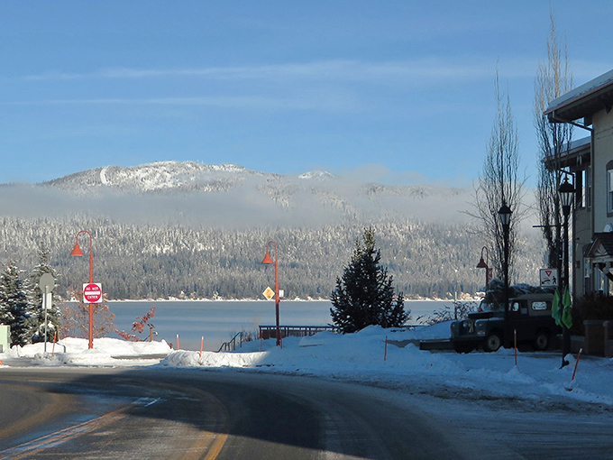 Winter in McCall wraps the landscape in a hushed blanket of white, while the lake peeks through like a blue jewel.