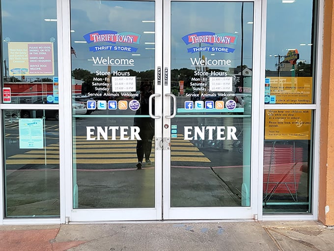 The entrance: where hope springs eternal and the promise of "just browsing" goes to die a happy death.