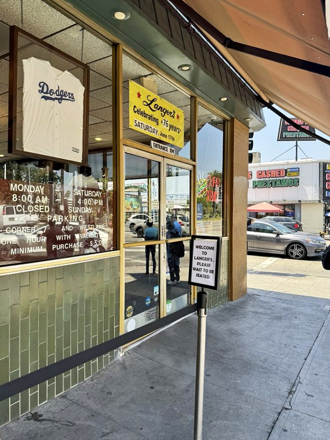 The entrance tells you everything you need to know&mdash;Dodgers memorabilia, business hours, and a celebration of longevity. This place has earned its stripes.