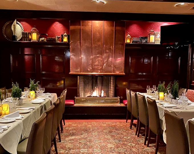 A fireplace that adds warmth to both the room and your soul. Nothing says "special occasion" quite like dining fireside with prime rib.