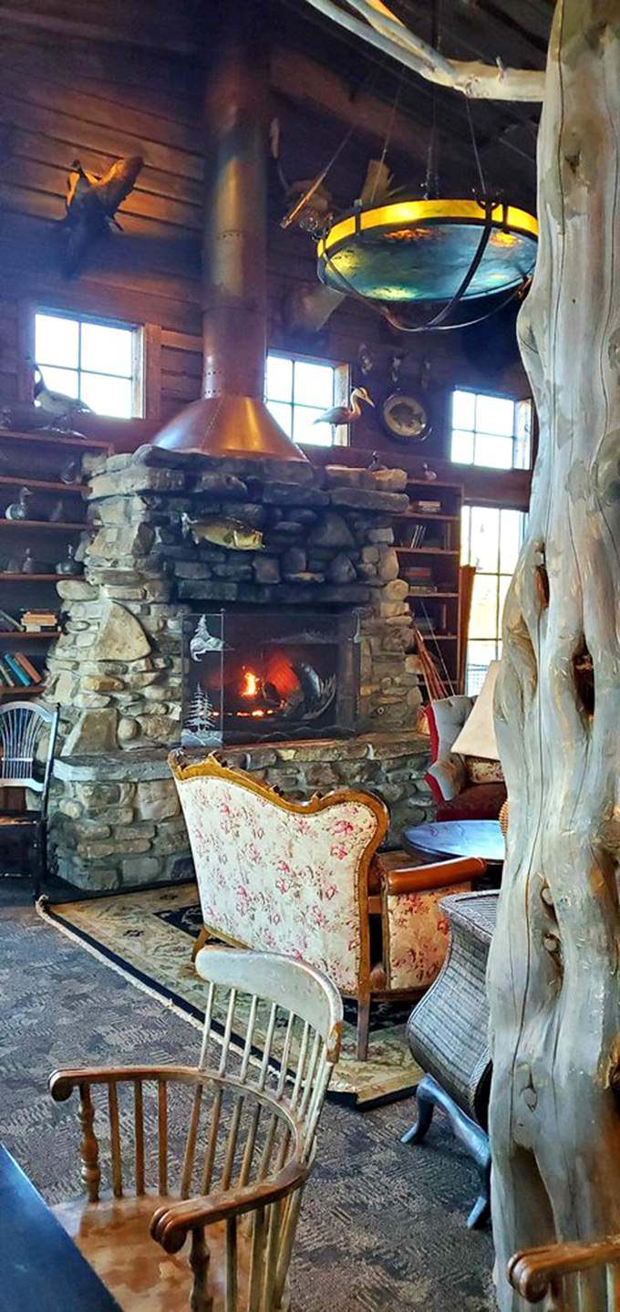 A stone fireplace that turns chilly evenings into cozy experiences. Nothing pairs with fish like the crackling soundtrack of burning logs.
