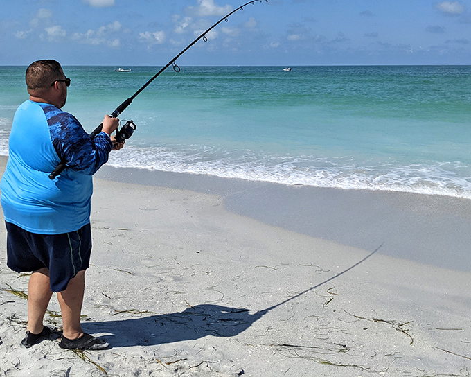 The eternal dance between angler and ocean. On Gasparilla's shores, fishing isn't just a hobby&mdash;it's a meditation with the possibility of dinner.