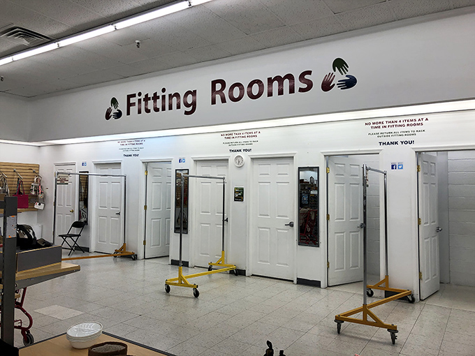 Fitting rooms that have seen more fashion transformations than a 90s makeover montage, complete with "will it fit?" anticipation.