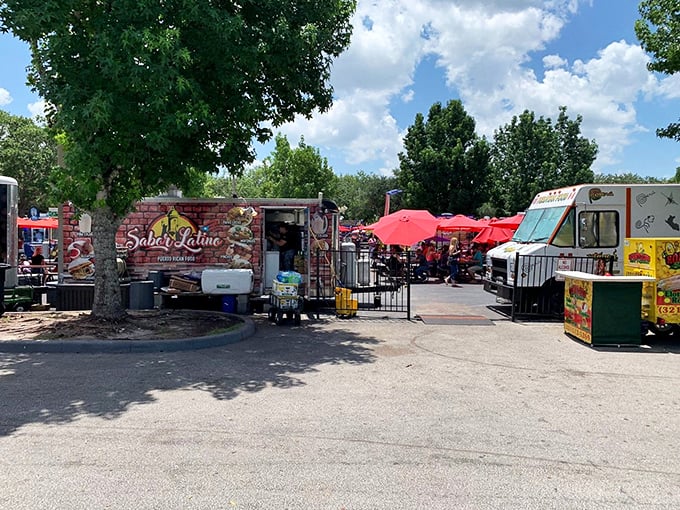 The outdoor food truck area offers a perfect respite for hungry shoppers, with Latin flavors and shaded seating for your bargain-hunting intermission.