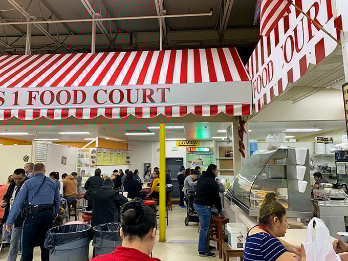 The food court—where treasure hunters refuel between discoveries. Nothing builds an appetite quite like haggling over the price of vintage vinyl.