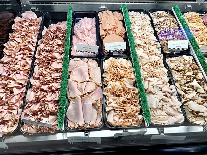 Deli meats arranged with the care of a museum curator. This protein paradise makes your supermarket cold cuts look like they're trying too hard.