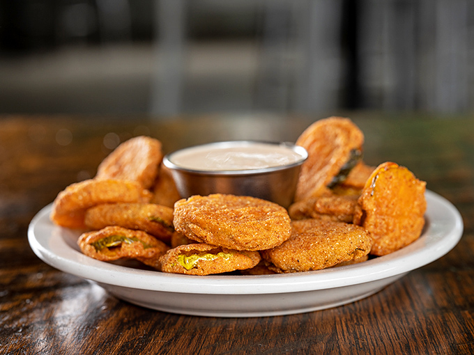 Fried pickles: the appetizer that makes you question why you've been eating pickles any other way your entire life.
