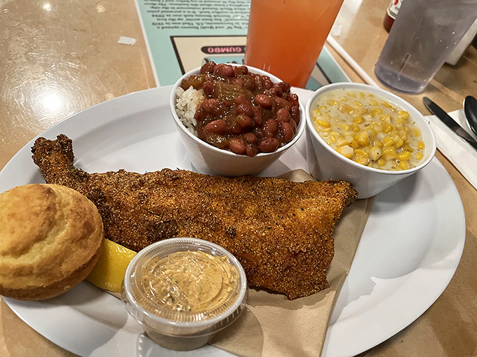Southern fried catfish that's traveled north without losing its accent. That golden crust, those beans, that cornbread&mdash;it's a plate of edible sunshine.