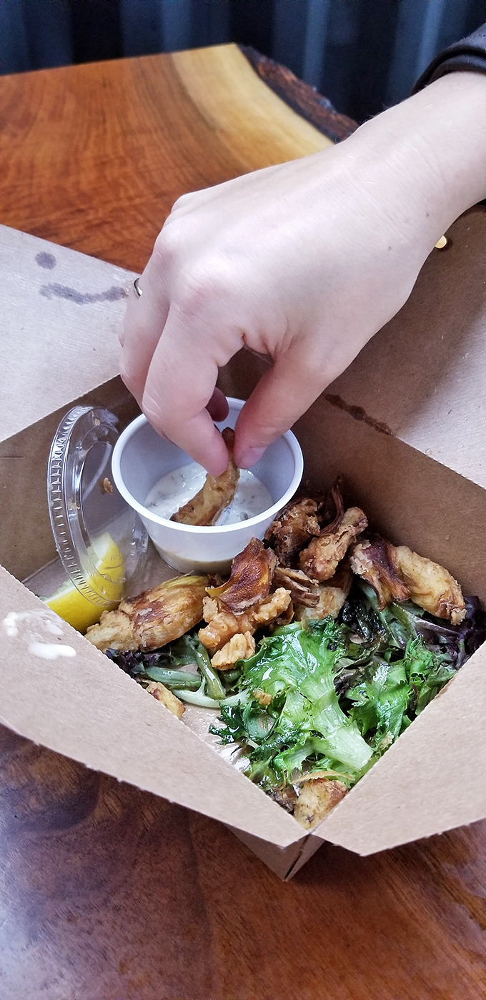 Fried artichoke hearts: Crispy on the outside, tender within, and completely dippable. Vegetables have never been this exciting.