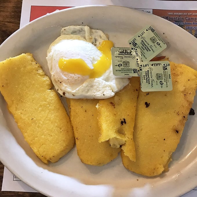 Fried corn mush with a perfectly runny egg&mdash;a Pennsylvania breakfast tradition that makes pancakes seem like they're not even trying.