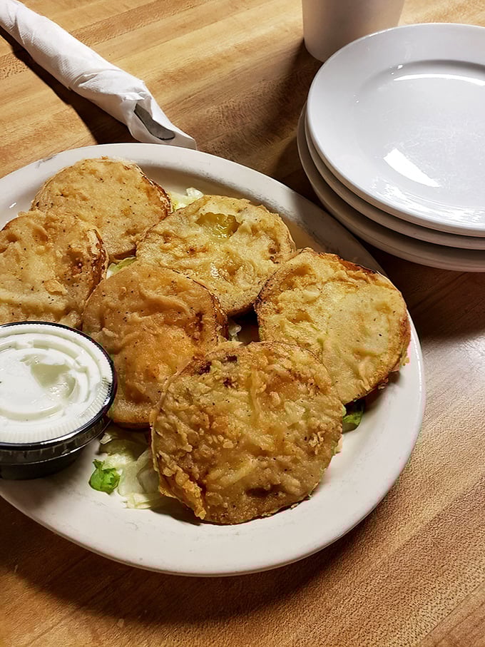 Golden-fried green tomatoes with ranch dipping sauce&mdash;proof that vegetables can be just as indulgent as dessert when properly introduced to hot oil.
