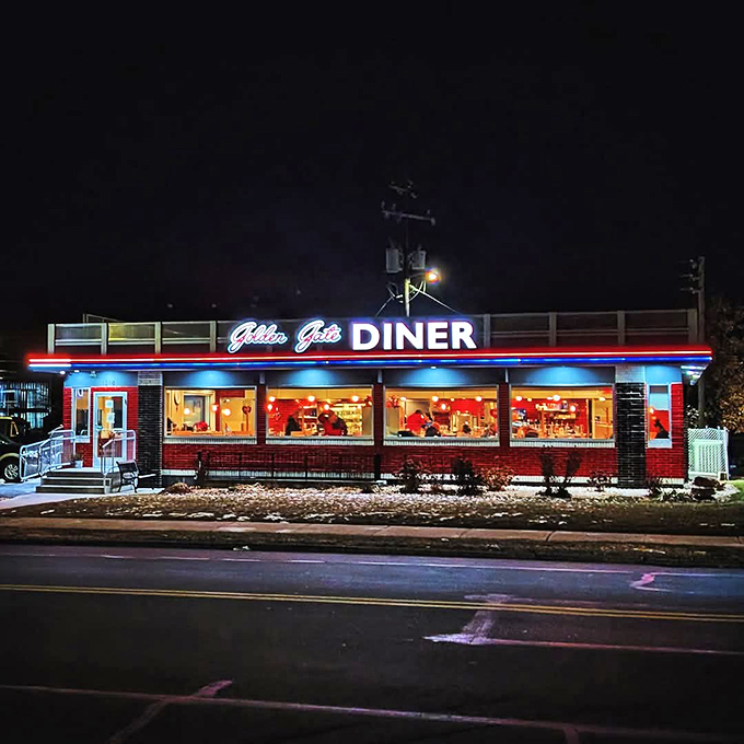 At night, the diner glows like a culinary spaceship that's landed to save us from boring breakfasts and sad sandwiches.