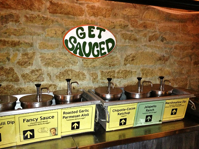 "Get Sauced!" isn't just cute wordplay—it's serious business with house-made dipping options that transform good fries into unforgettable ones.