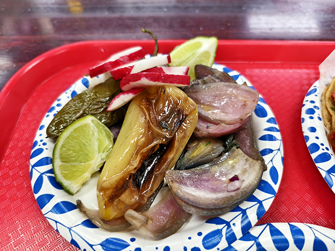 Grilled vegetables and tongue with lime&mdash;the kind of side dish that makes you question why it isn't the main event.