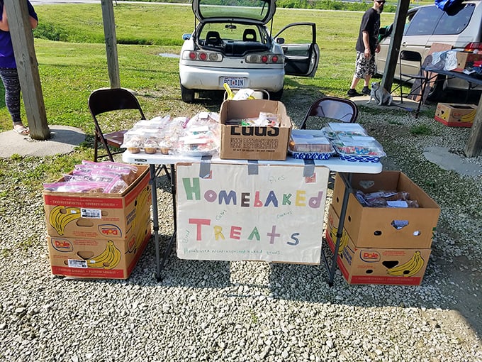 Nothing says "authentic flea market experience" quite like homemade treats lovingly displayed between repurposed banana boxes.
