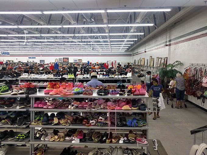 The children's shoe section &ndash; where parents discover the joy of finding name-brand sneakers that will be outgrown before they're worn out. 