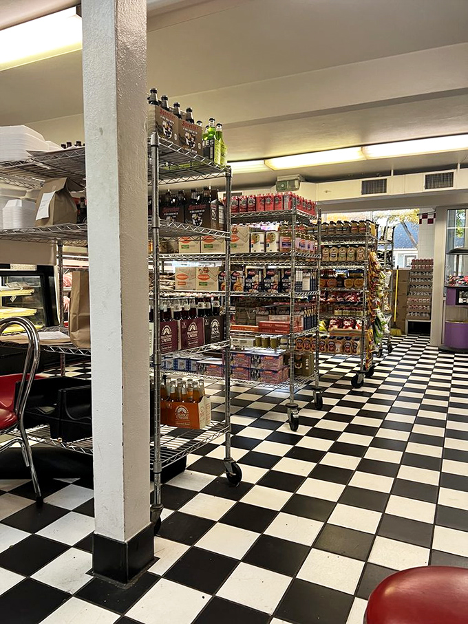 The grocery section offers take-home treasures on its classic black and white checkered floor &ndash; because sometimes one meal just isn't enough.