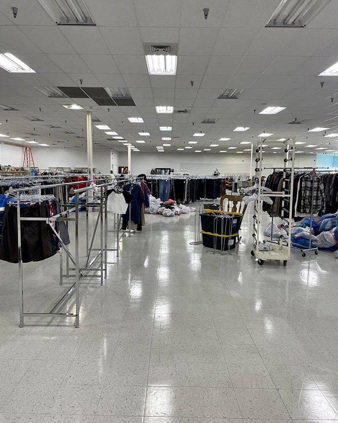 The vastness of thrift paradise stretches before you. This isn't shopping—it's an expedition into a sea of potential finds.