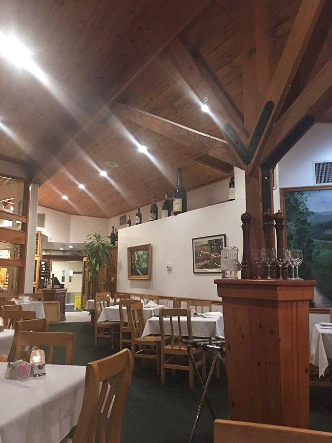 Wooden beams and white walls create the perfect gallery for what really matters&mdash;the edible art that arrives at your table.
