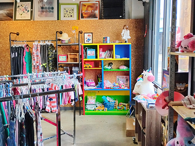 The children's section: colorful, organized chaos where parents find barely-used treasures for rapidly growing kids with rapidly changing tastes.