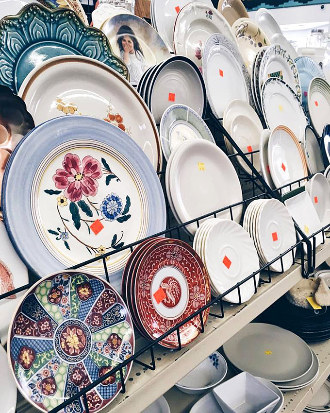 Decorative plates that once showcased Sunday roasts and holiday hams, now ready to bring character to walls or tables in their second act.