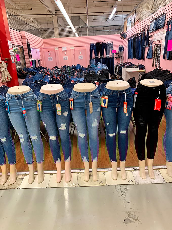 Denim displays that would make a fashion blogger swoon, offering that perfect-fitting pair without the boutique price tag.