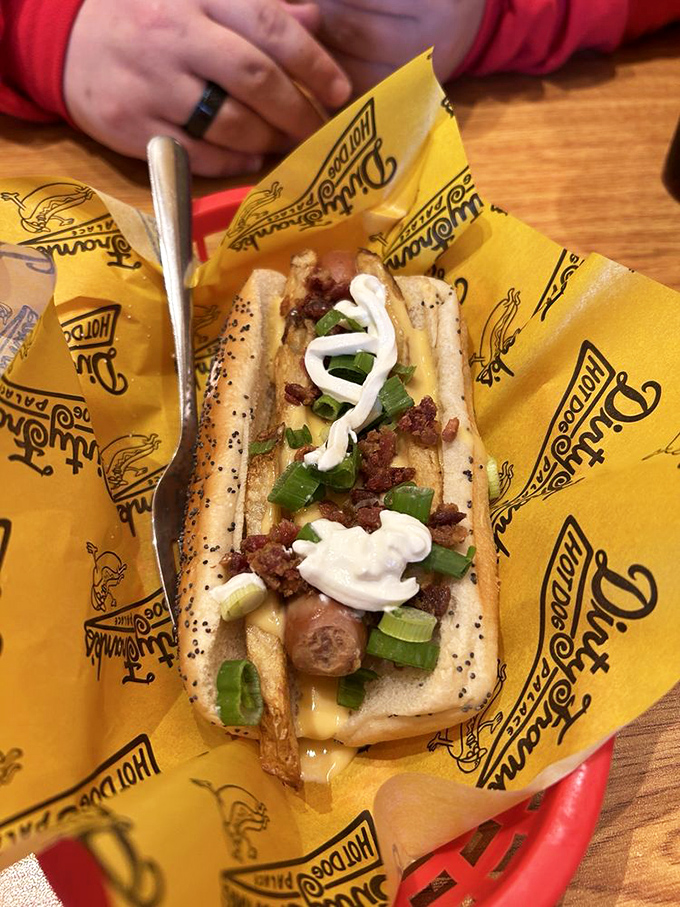 A loaded potato dog that combines two comfort food favorites in one handheld package &ndash; the culinary equivalent of a warm hug.