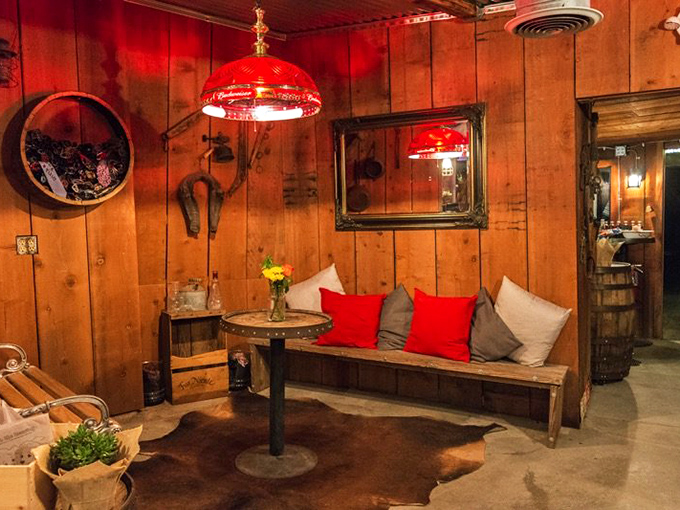 This isn't a waiting area&mdash;it's a decompression chamber between the outside world and steak nirvana. That cowhide rug isn't just decor; it's foreshadowing.