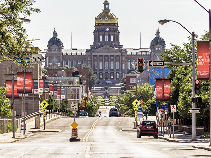 Looking up Locust Street toward the Capitol is like seeing Des Moines' past and present having a friendly conversation.