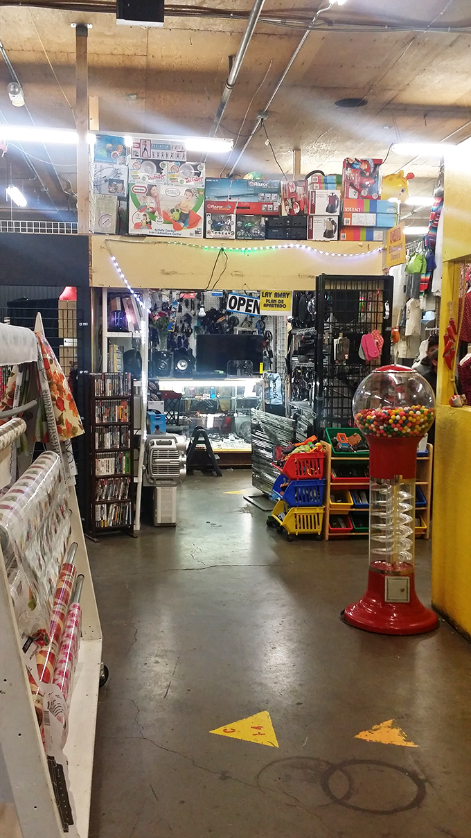Gumball machines, DVDs, and random treasures await. It's like someone organized a garage sale inside a kaleidoscope.
