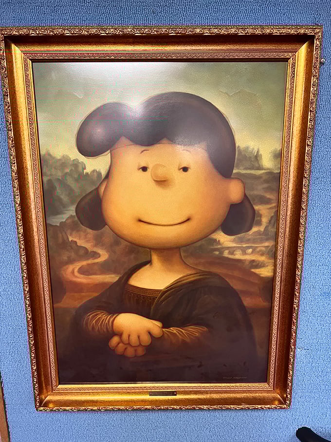 The "Mona Lucy" portrait perfectly captures how Schulz's characters transcended comics to become legitimate cultural touchstones worthy of artistic homage.