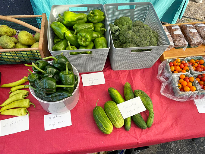 Garden-fresh vegetables arrayed like jewels &ndash; proof that Michigan soil produces treasures no online shopping cart can deliver.