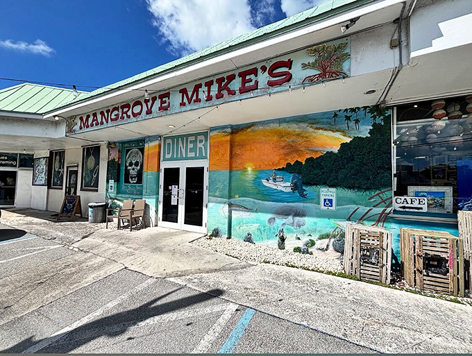 Mangrove Mike's mural tells you everything: this is a place where local flavors and Florida Keys culture are served in equal measure.