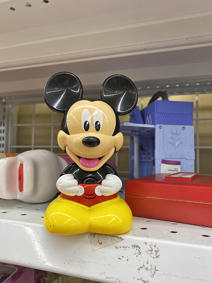 Mickey Mouse appears surprisingly zen about being secondhand. Disney magic at thrift store prices&mdash;now that's what I call a happy place.